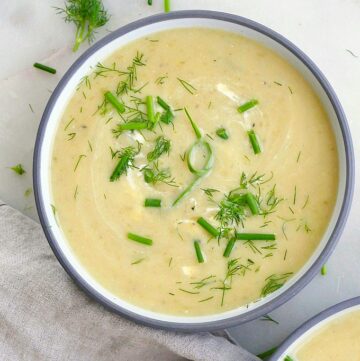 Potato Garlic Scape Soup - It's a Veg World After All®