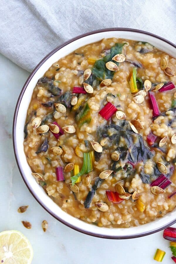 Acorn Squash Risotto with Rainbow Chard - It's a Veg World After All®