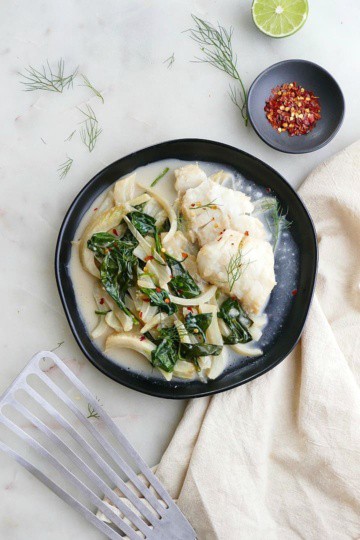 Coconut Cod with Fennel and Spinach - It's a Veg World After All®