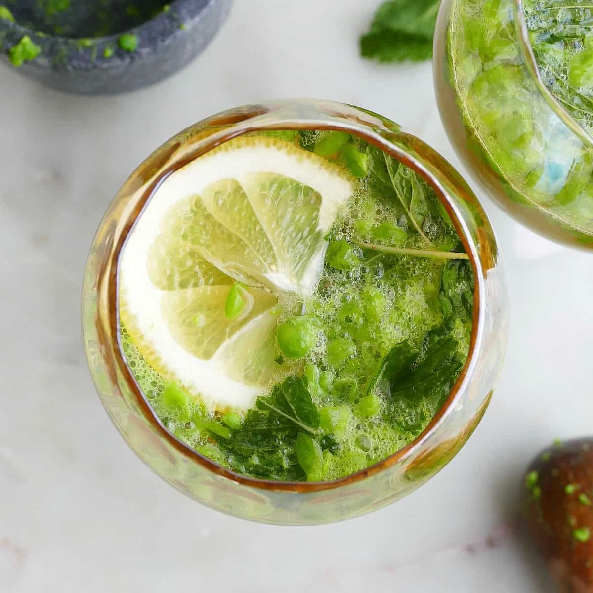 Kombucha Mocktails with Muddled Peas and Mint - It's a Veg World After All®