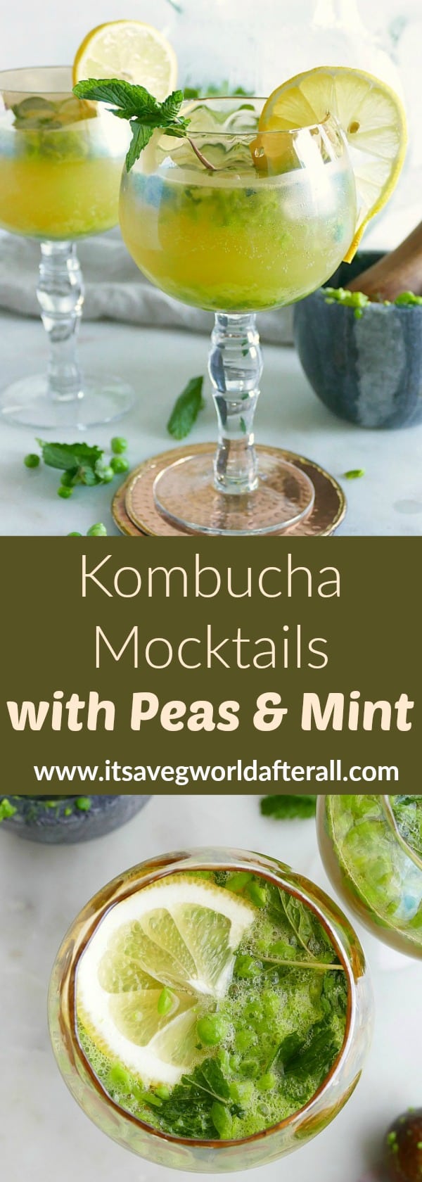 Kombucha Mocktails with Muddled Peas and Mint - It's a Veg World After All®