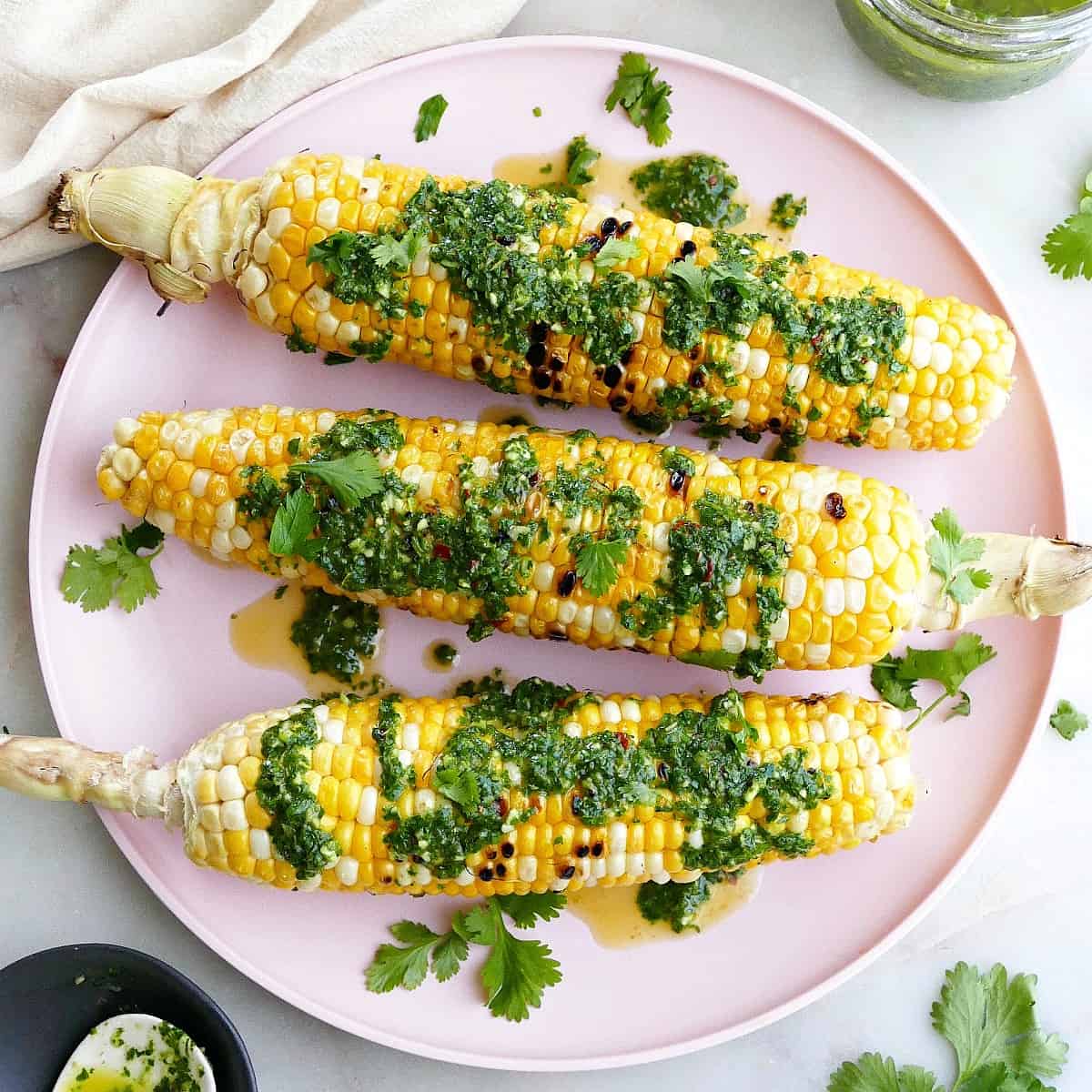 Grilled Sweet Corn with Cilantro Chimichurri - It's a Veg World After All®