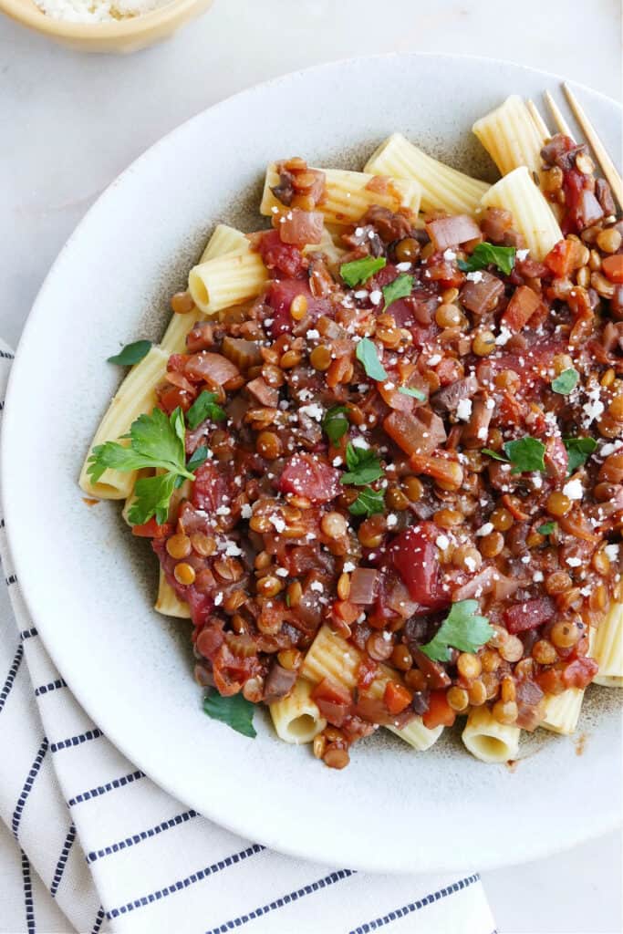 Mushroom and Lentil Ragu Recipe - It's a Veg World After All®