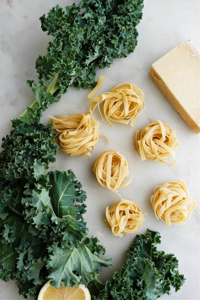 Garlic Lemon Creamy Kale Pasta - It's a Veg World After All®