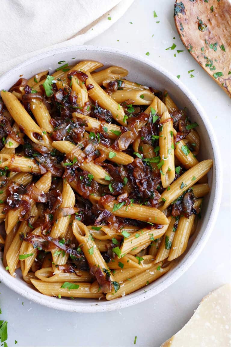 Balsamic Caramelized Shallot Pasta - It's a Veg World After All®