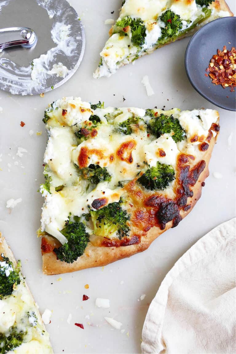 Homemade White Pizza with Broccoli - It's a Veg World After All®