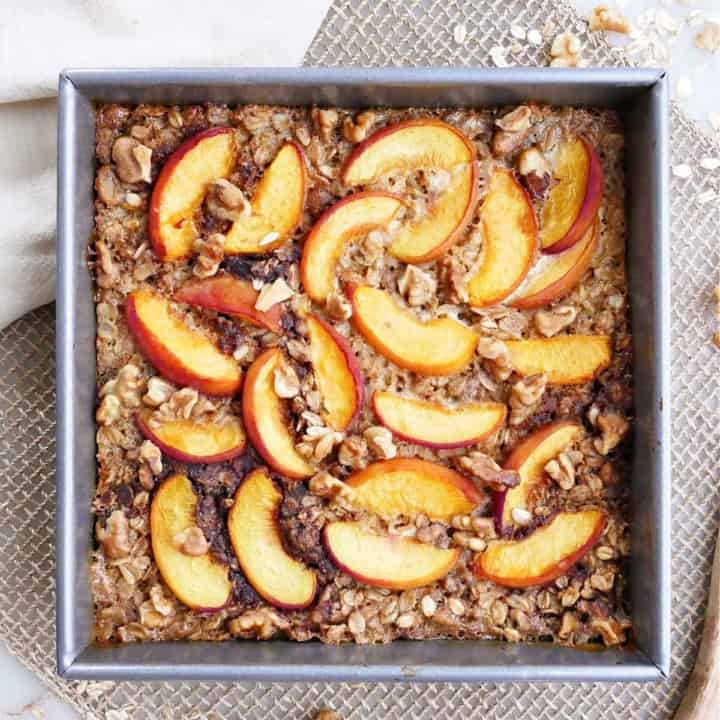 Healthy Baked Peach Oatmeal - It's a Veg World After All®