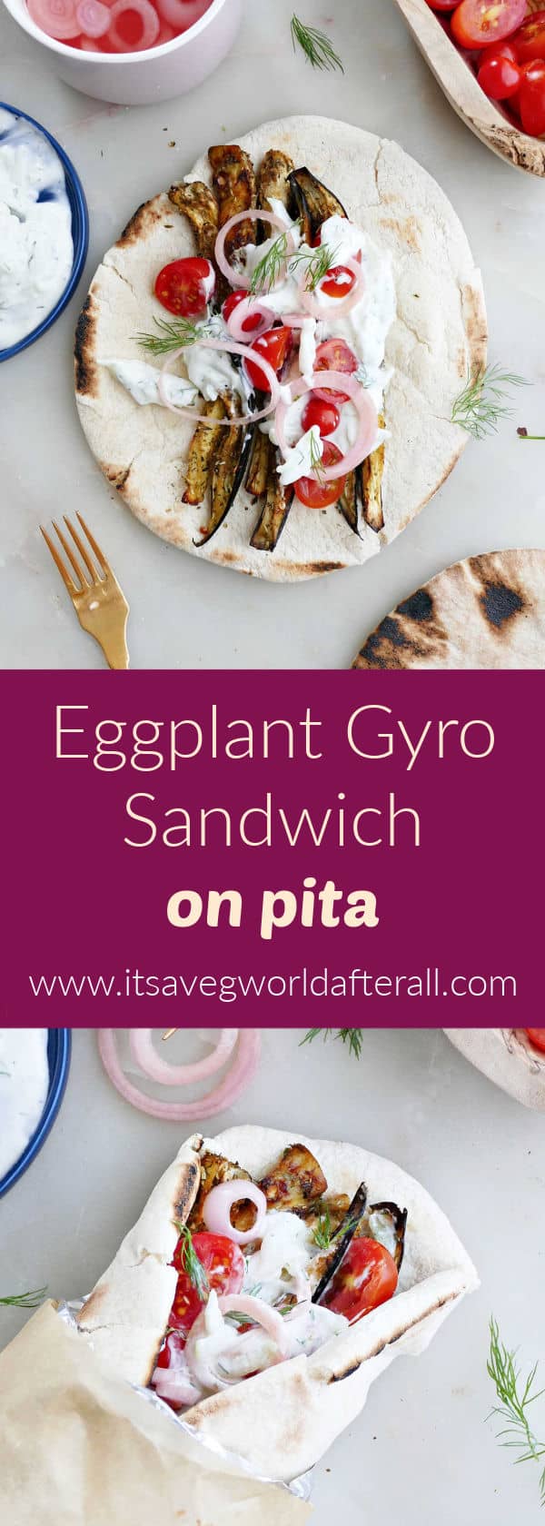 Eggplant Gyro Sandwich on Pita - It's a Veg World After All®