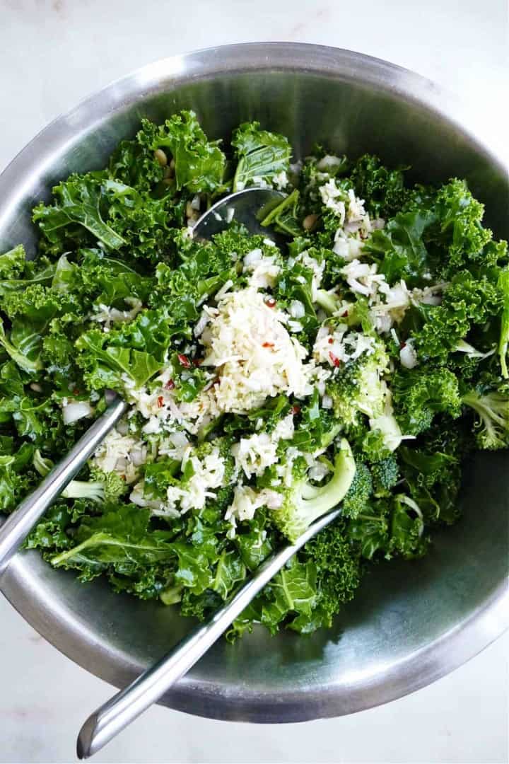 Kale and Broccoli Salad with Lemon Parmesan Dressing - It's a Veg World ...