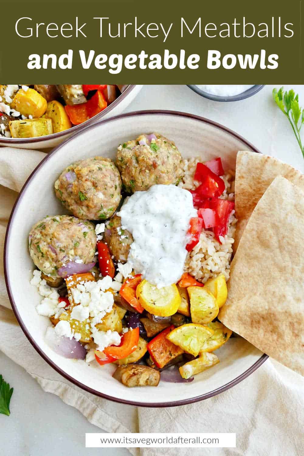 Greek Turkey Meatballs with Veggies - It's a Veg World After All®