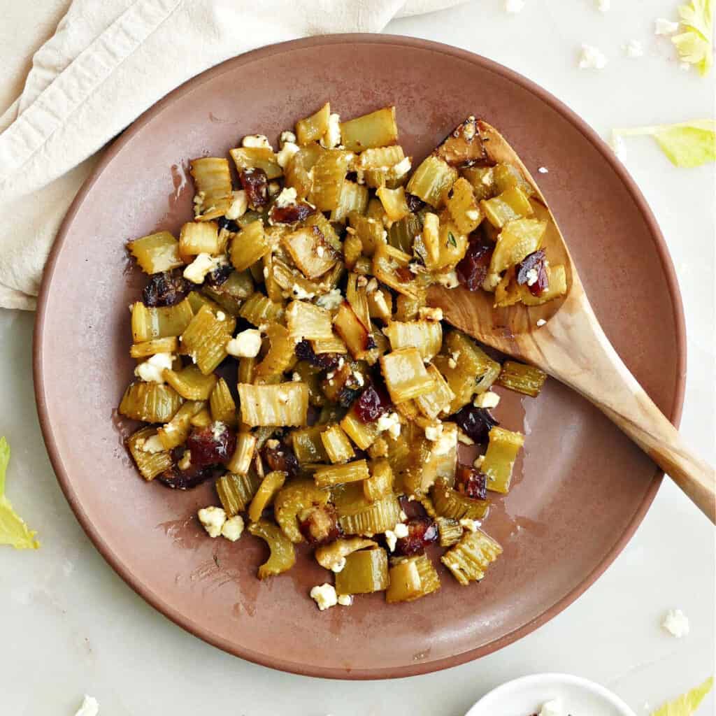 Roasted Celery with Dates and Blue Cheese - It's a Veg World After All®