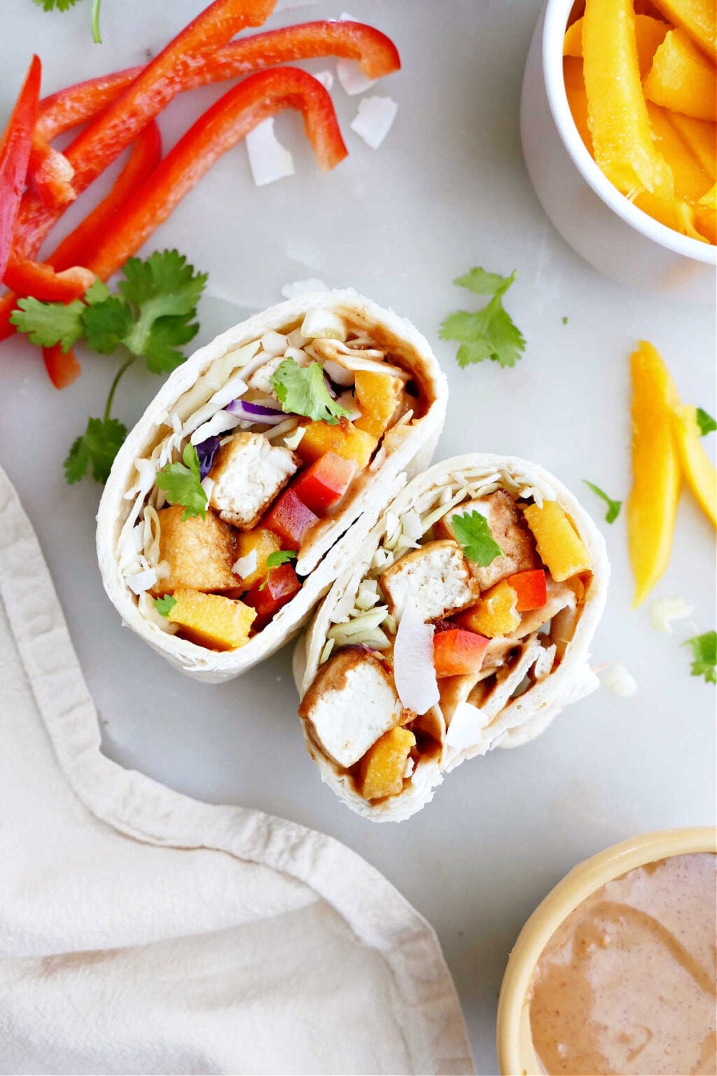 Mango Tofu Wraps with Peanut Sauce - It's a Veg World After All®