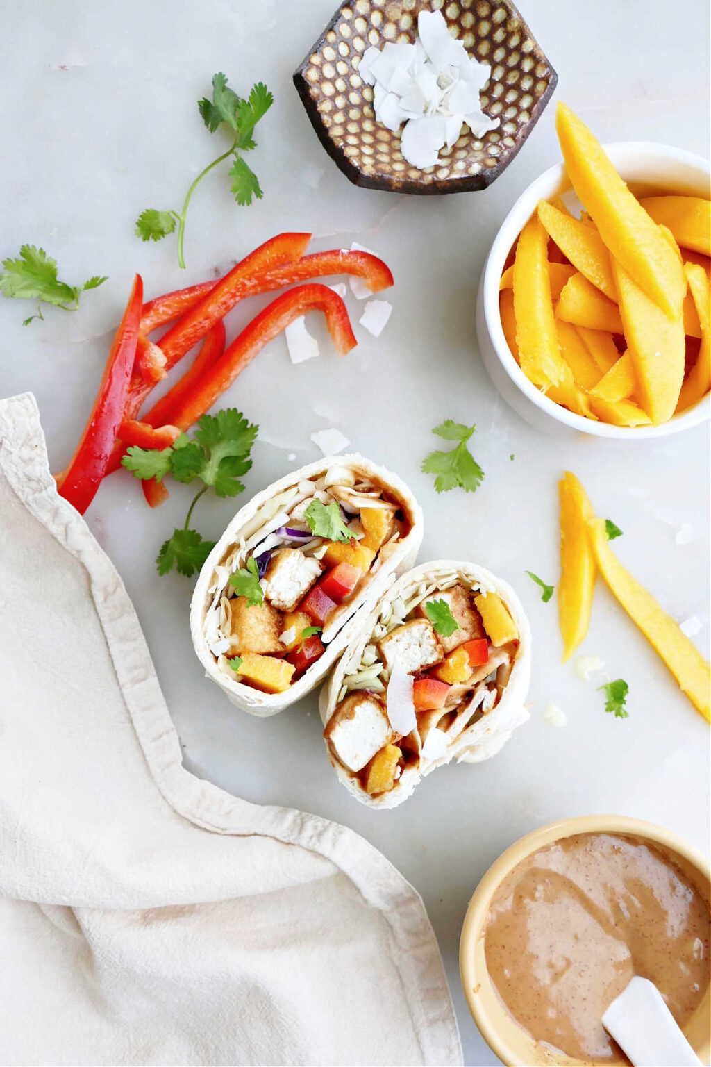 Mango Tofu Wraps with Peanut Sauce - It's a Veg World After All®