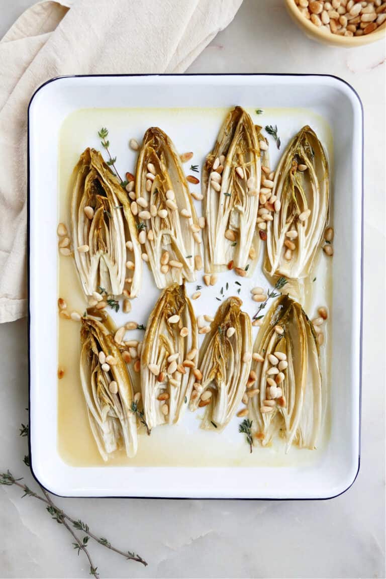 Roasted Endive with Honey and Pine Nuts - It's a Veg World After All®