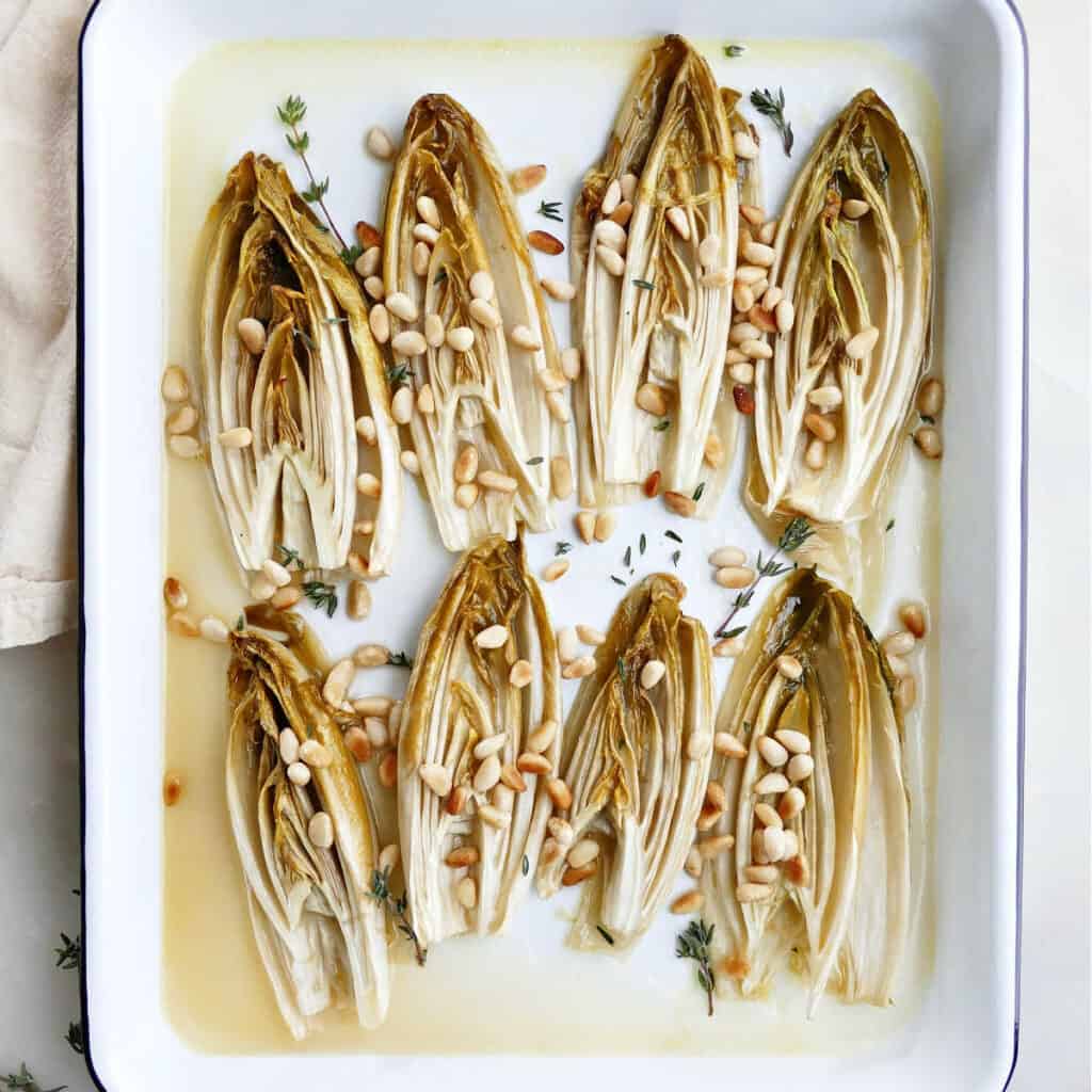 Roasted Endive with Honey and Pine Nuts - It's a Veg World After All®