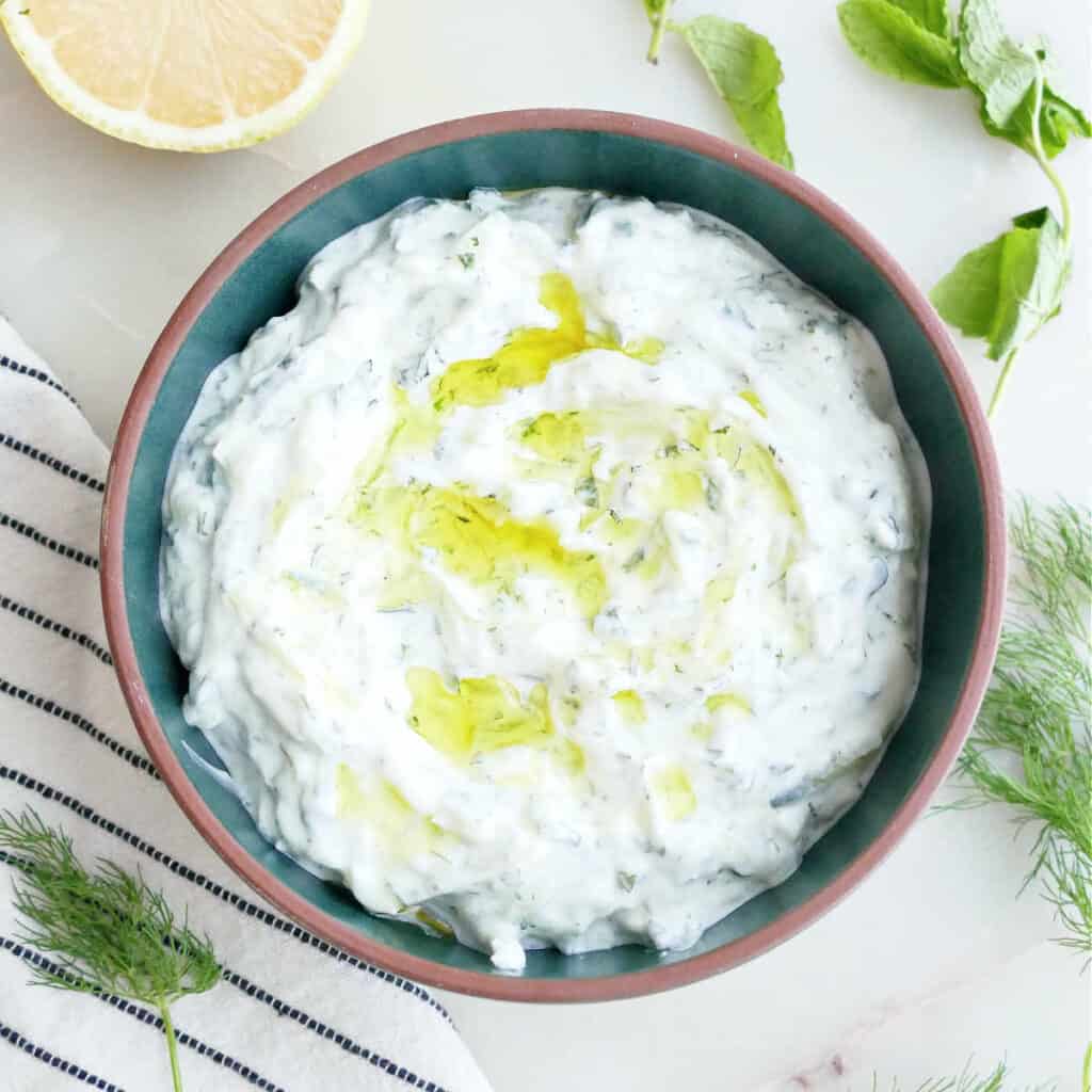 Cucumber Yogurt Sauce with Mint and Dill - It's a Veg World After All®