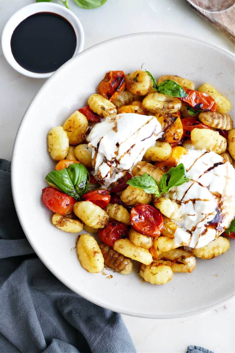 Gnocchi Caprese Sheet Pan with Burrata - It's a Veg World After All®