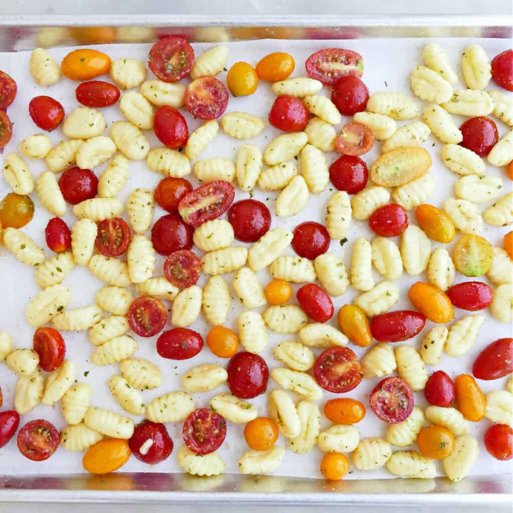 Gnocchi Caprese Sheet Pan with Burrata - It's a Veg World After All®